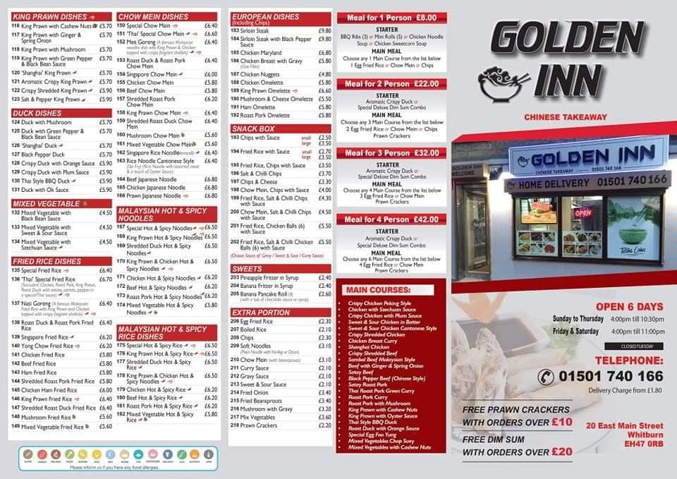 Menu at Golden Inn restaurant, Bathgate, 20 E Main St