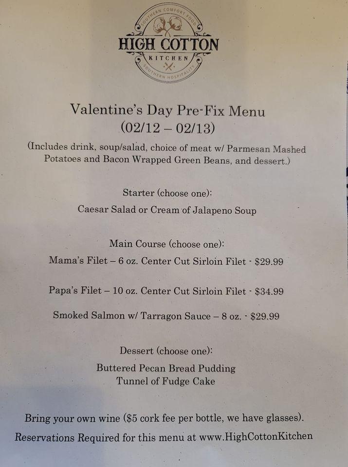 Menu at High Cotton Kitchen restaurant, Paris