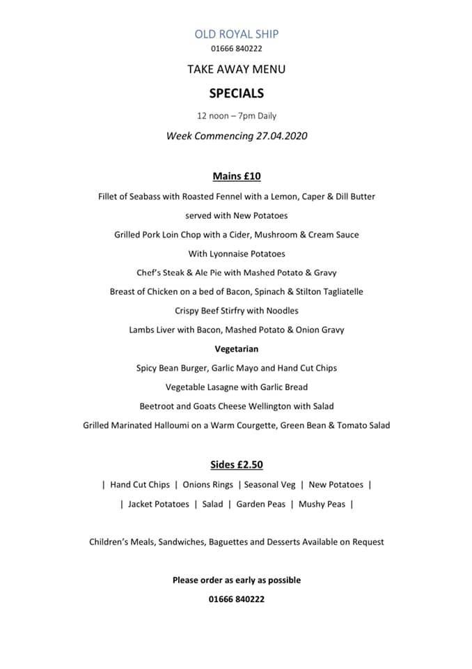 Menu at Old Royal Ship pub & bar, England