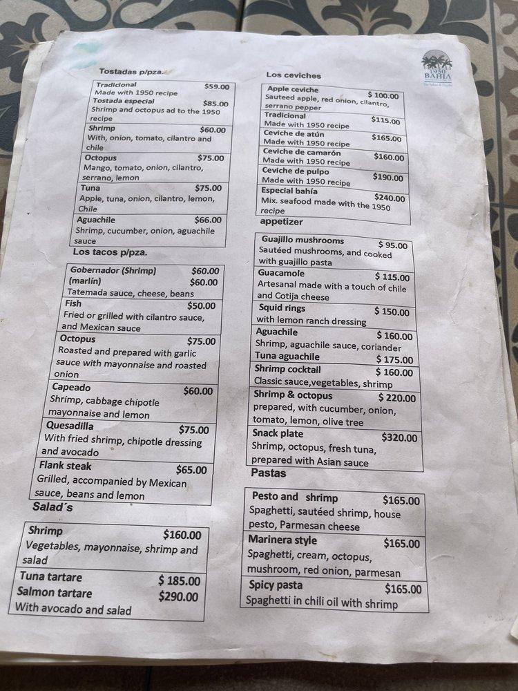 Menu at Restaurant Mariscos Bahía, Mazatlán