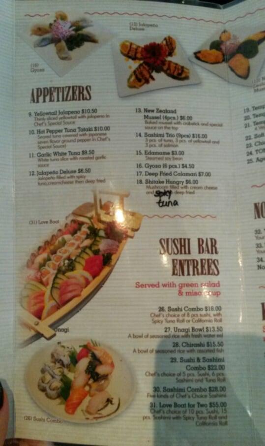 Menu at Sawa Sushi restaurant, La Quinta