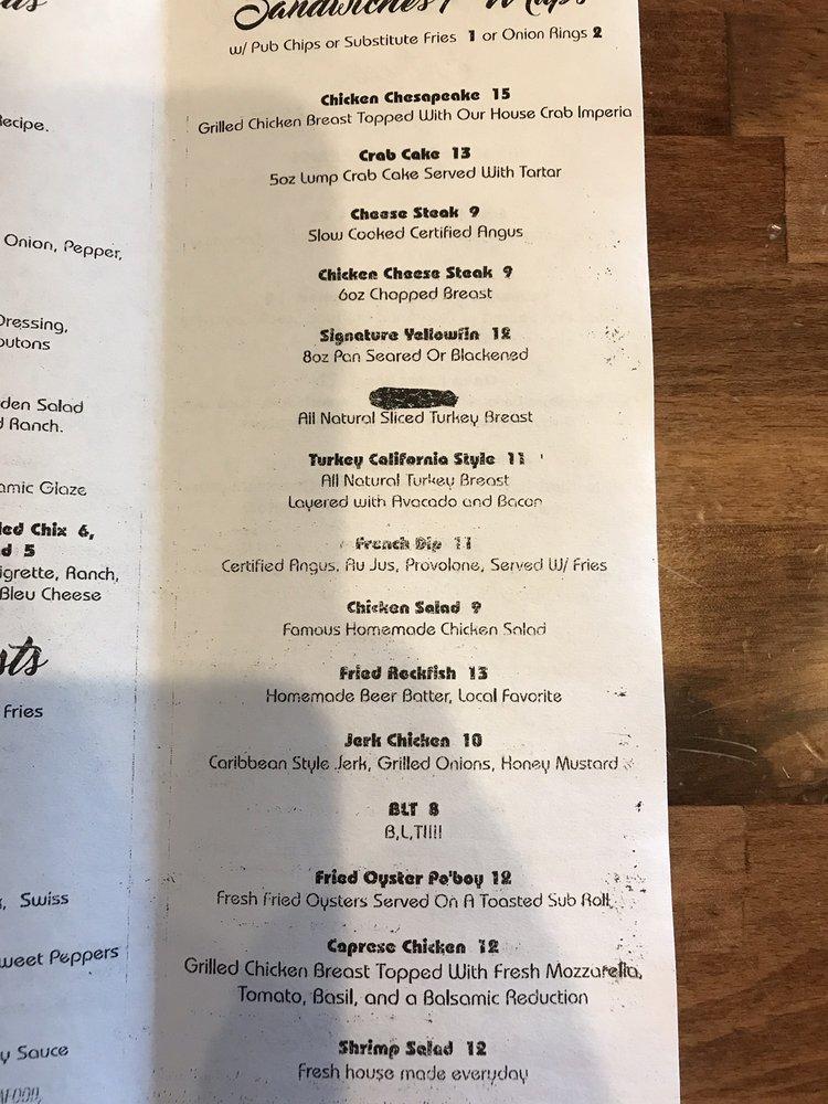 Menu at Yellowfin's Bar & Grill, Long Neck