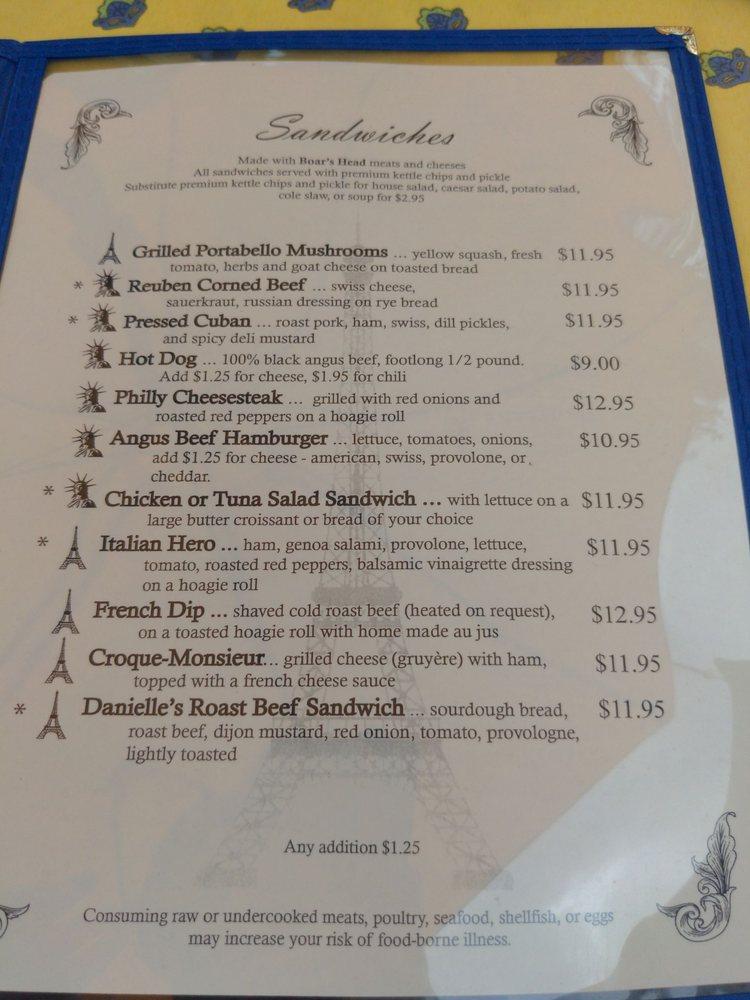 Menu at Danielle's Cafe, Blue Ridge