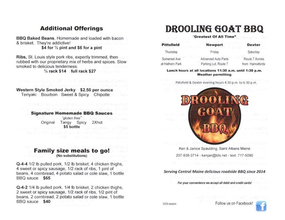 Menu at Drooling Goat BBQ, Dexter