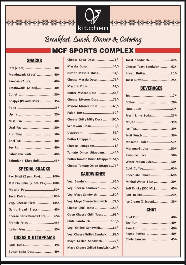 Menu at MCF V Kitchen, Mumbai, M C F Sports Complex
