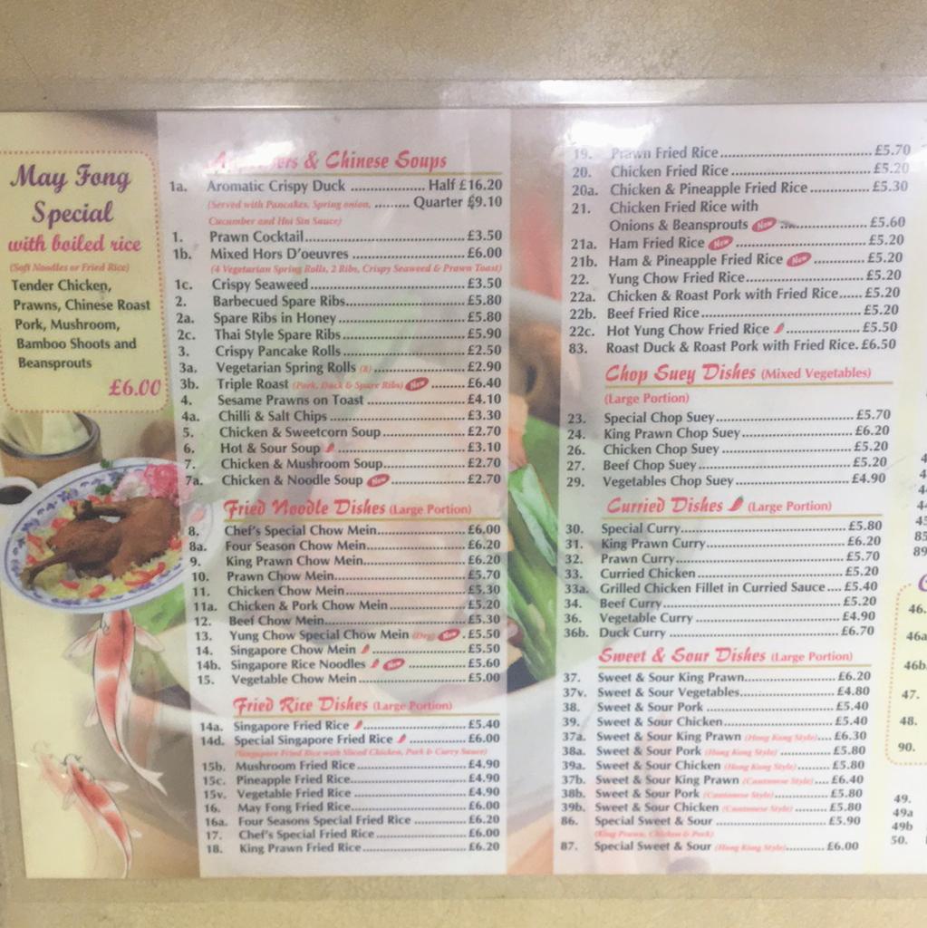 Menu at May Fong fast food, Plymouth