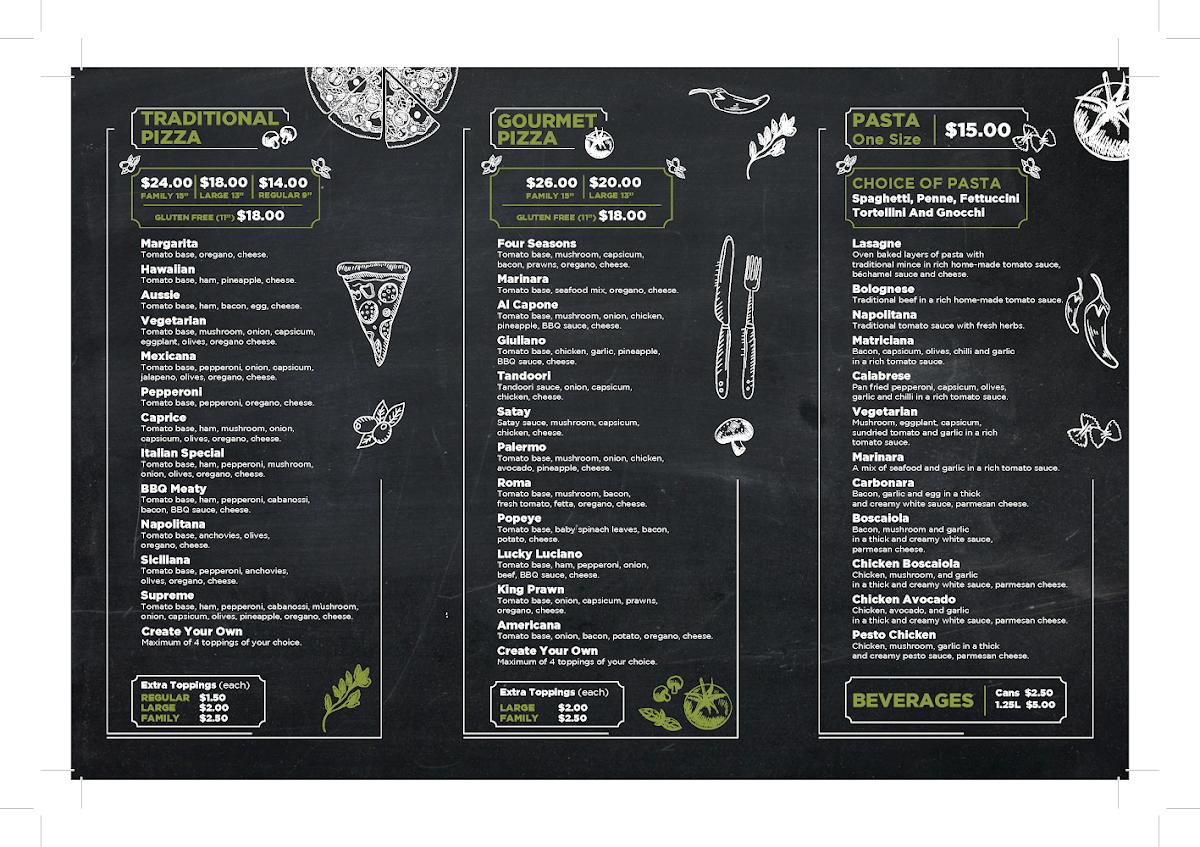 Menu at Minelli's Pizzeria & Cafe, Casula