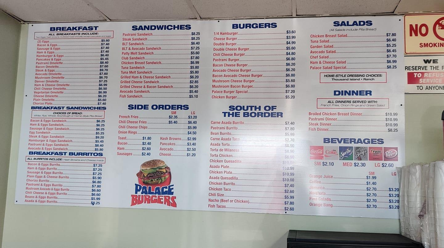 Menu at Palace Burgers restaurant, Alhambra