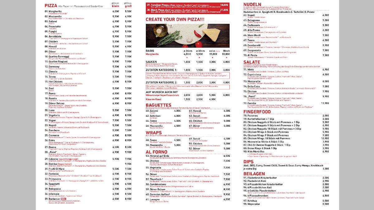 Speisekarte von Pizza Point Witten, Witten, Westfalenstraße 75a