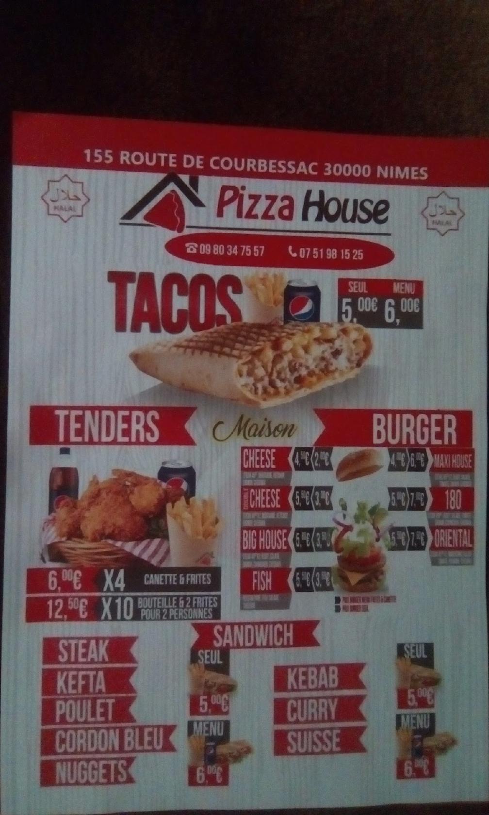 Menu at Pizza house restaurant, Nimes, 155 Rte de Courbessac