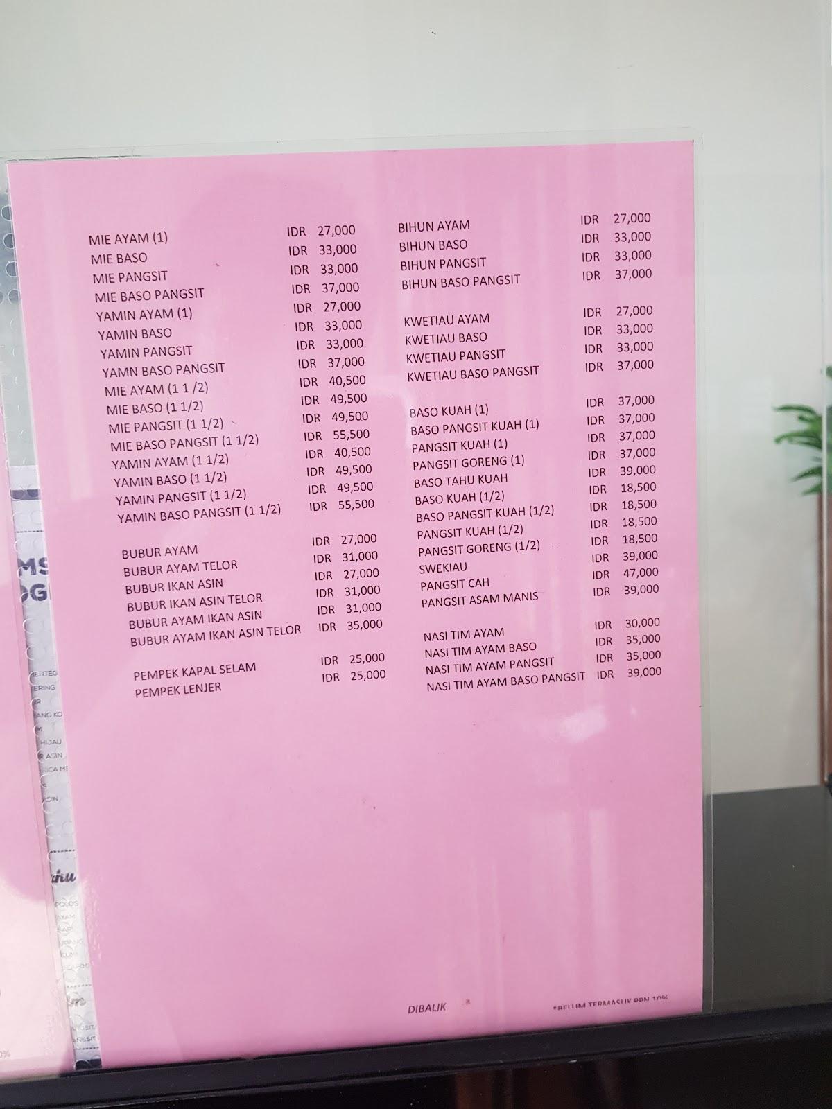 Menu at RM. Akoen Bendungan Hilir restaurant, Central Jakarta