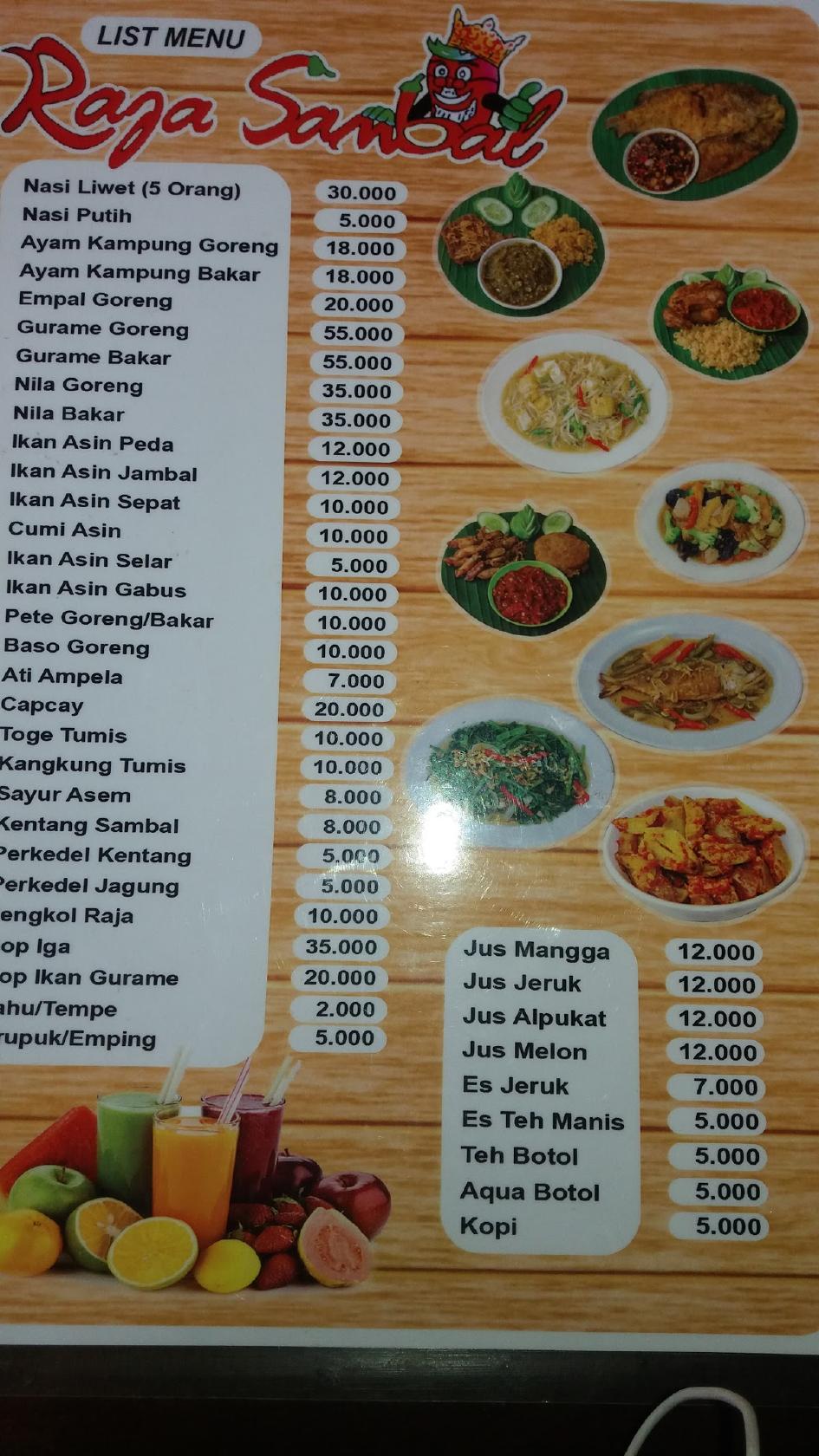Menu at Raja Sambal Khas Sunda restaurant, Bekasi Regency