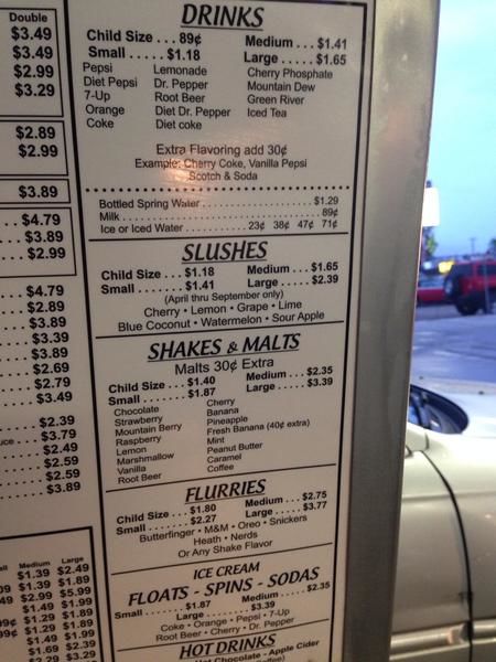 Menu at Roe-Ann Drive-In fast food, Emmett