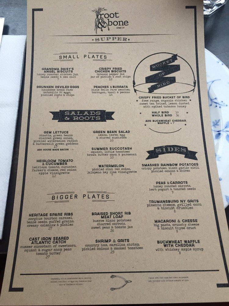 Menu at Root & Bone restaurant, New York City