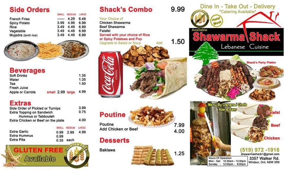 Menu at Shawarma shack restaurant, Windsor
