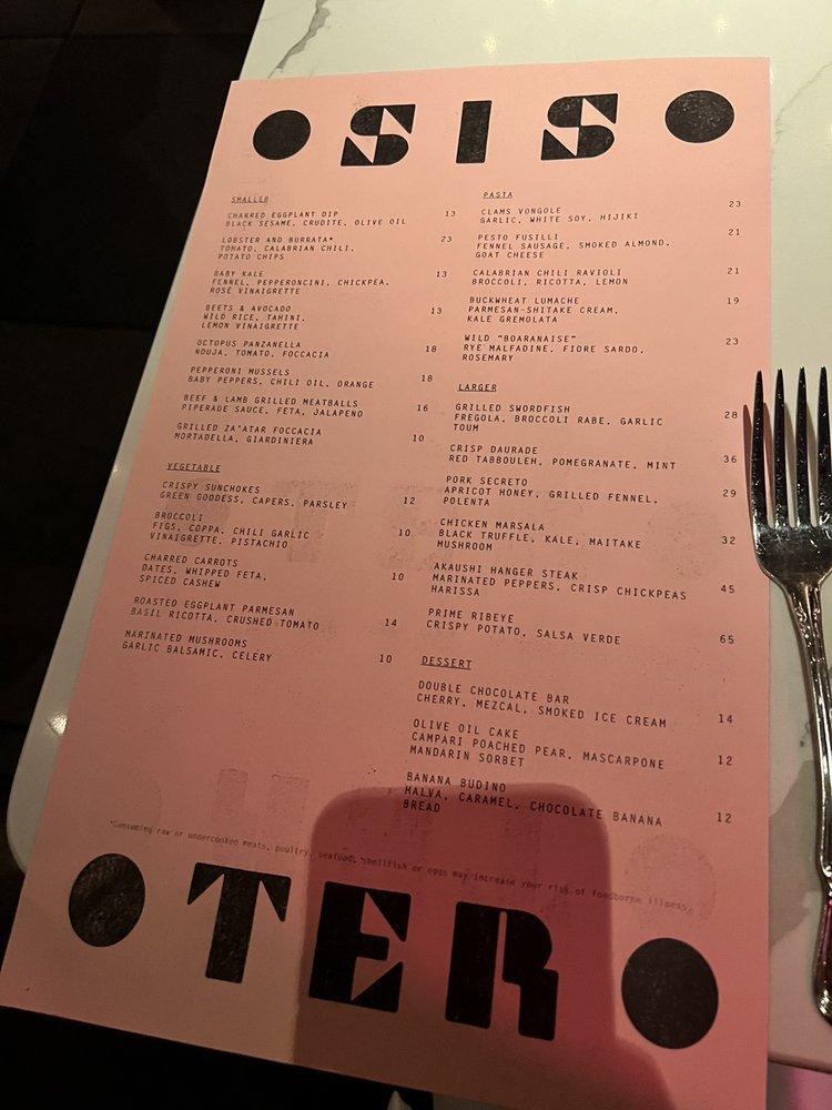 Menu at Sister Restaurant, Dallas