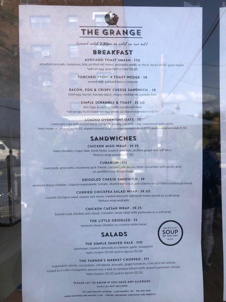 Menu at The Grange restaurant, Larchmont