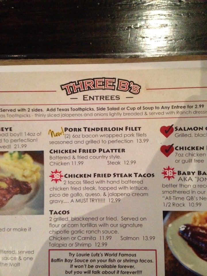 Menu at Three B's Grill pub & bar, Houston