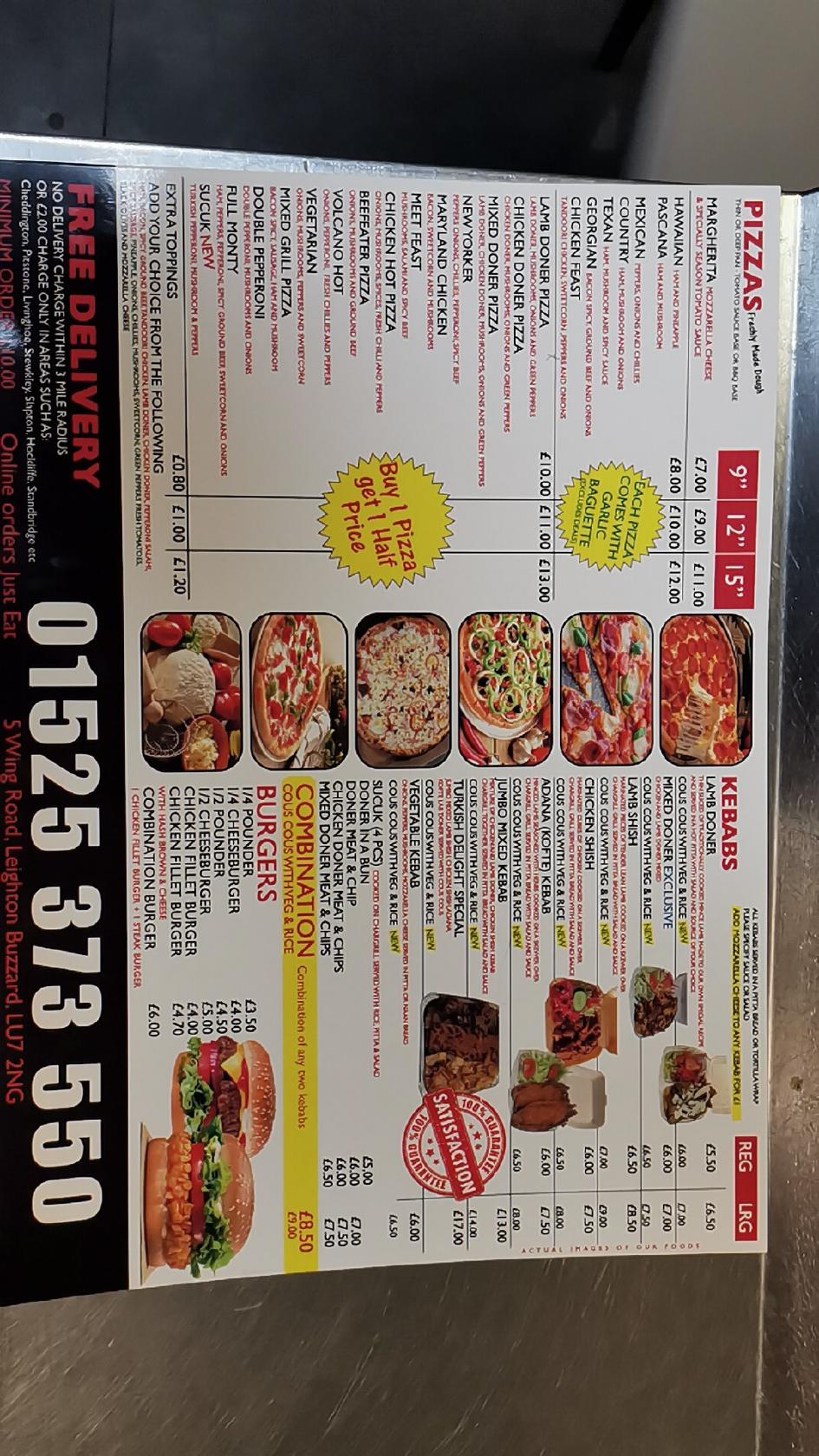 Menu at Turkish Delight fast food, Leighton Buzzard