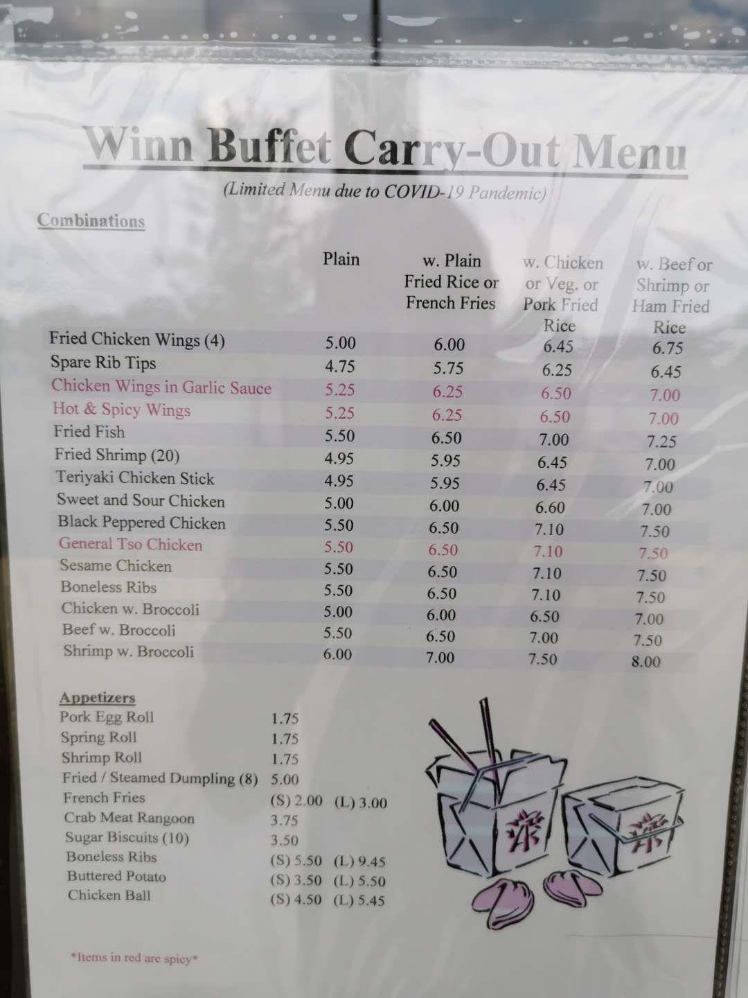 Menu at Winn Buffet restaurant, Hartsville, Retail Row