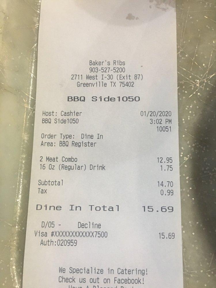 Menu at Baker's Ribs Caddo Mills/Greenville BBQ, Greenville, Interstate ...