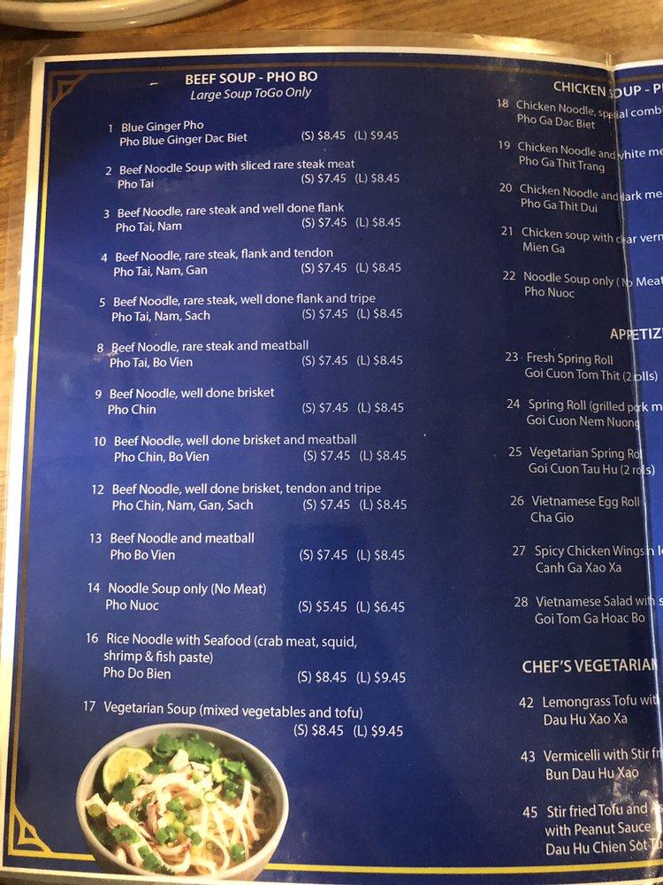 Menu at Blue Ginger Pho restaurant, Tehachapi