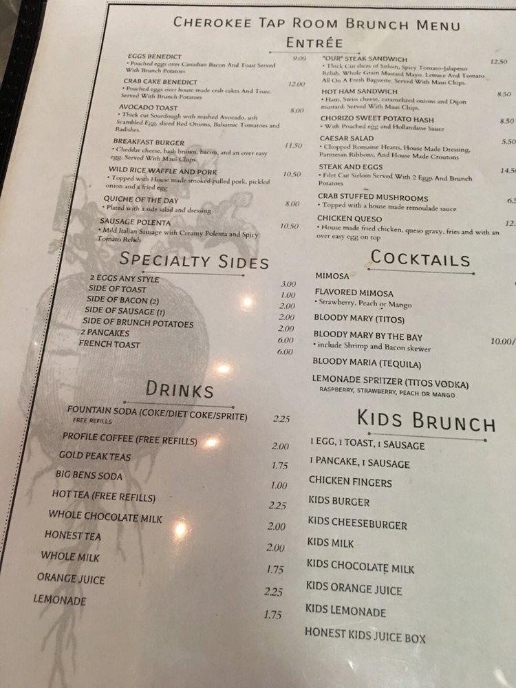 Menu at Cherokee Tap Room And Grill pub & bar, Danville