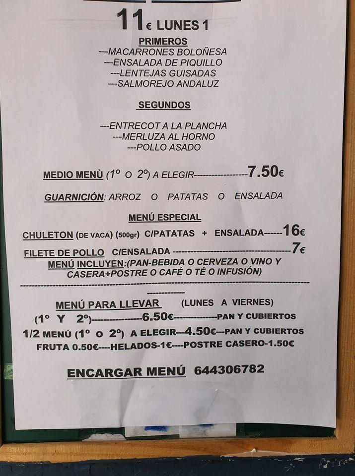 Menu at El Bocata pub & bar, Madrid