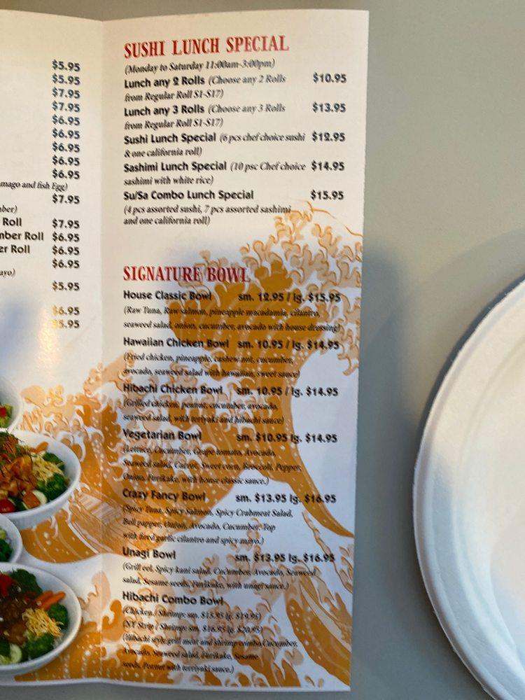Menu at Fancy bowl restaurant, Sioux Falls