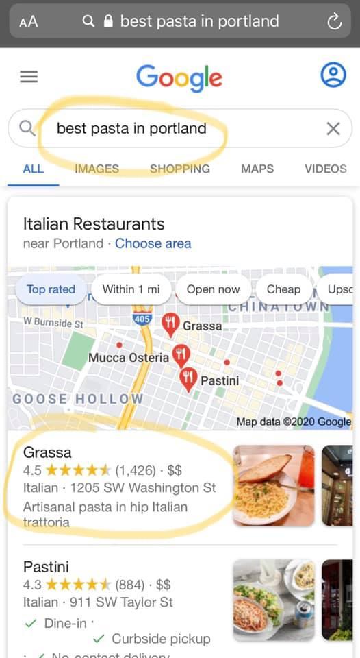 Menu at Grassa restaurant, Portland, SW Washington St