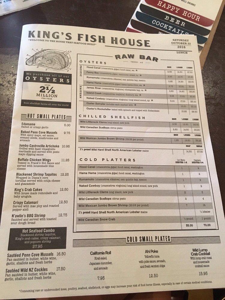 Menu at King's Fish House restaurant, Tempe