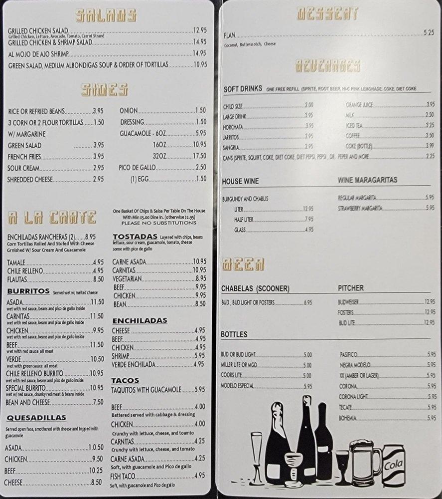Menu at Muy Pronto's Mexican grill restaurant, Torrance