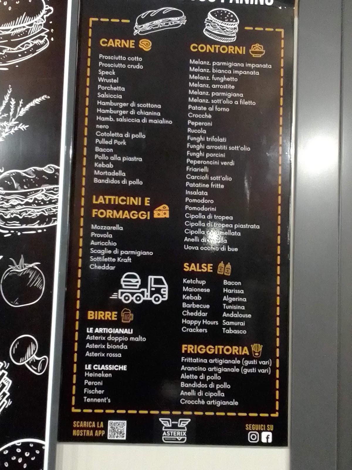 Menu da Paninoteca Asterix Nola fast food, Nola