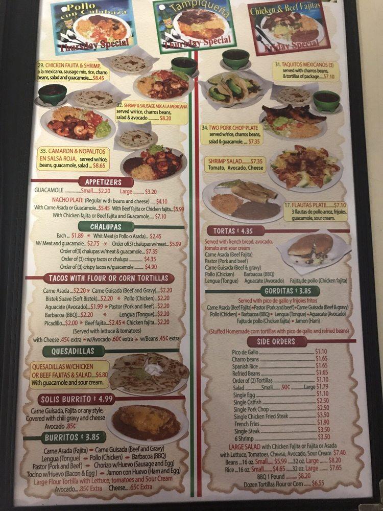 Menu at Hermanos Solis Restaurant #1, Corpus Christi, Baldwin Blvd