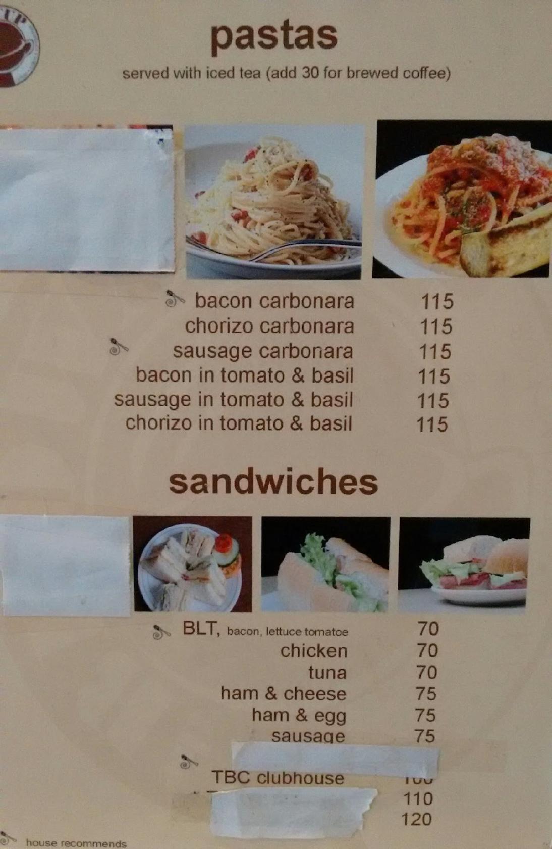 Menu at The Brown Cup cafe, Cebu City, I