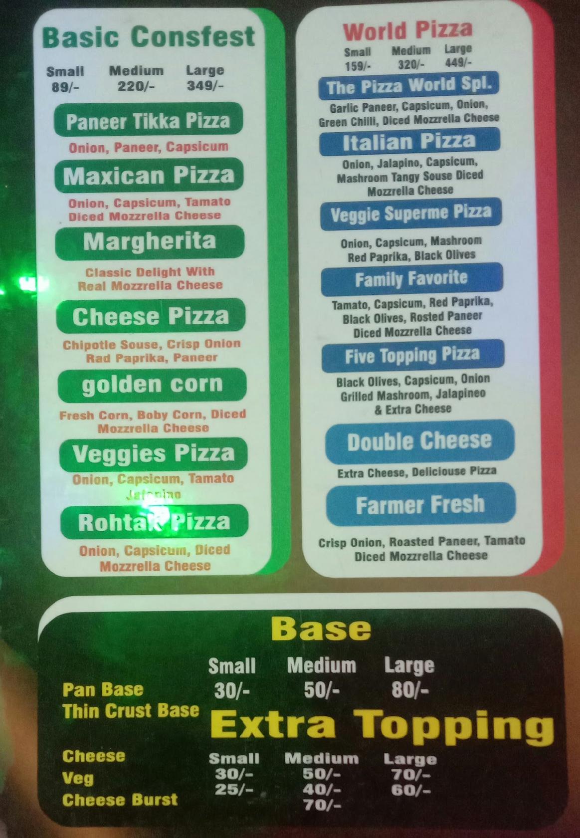 Menu at The Pizza World, Rohtak
