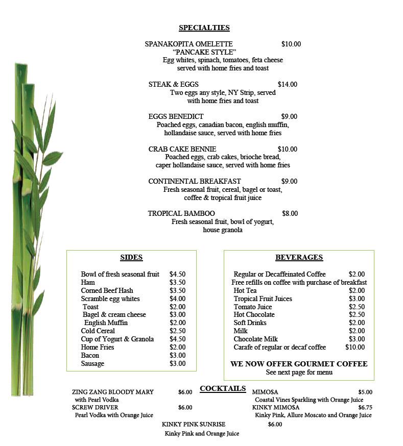 Menu at Bamboo Beach Tiki Bar & Cafe, Fort Lauderdale