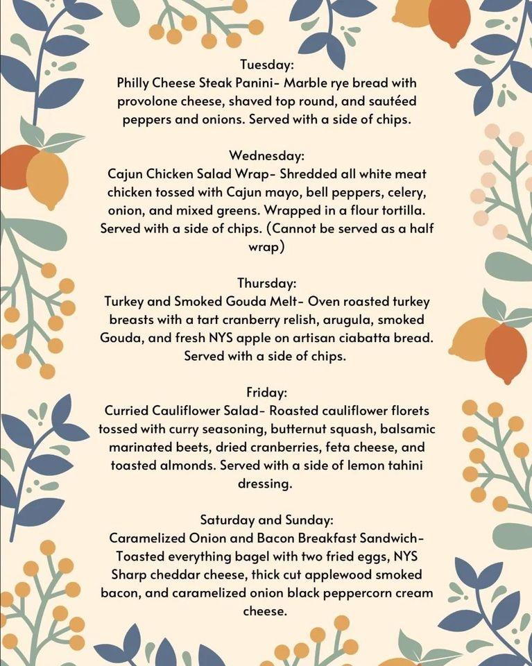 Menu at Cafe 19, Seneca Falls