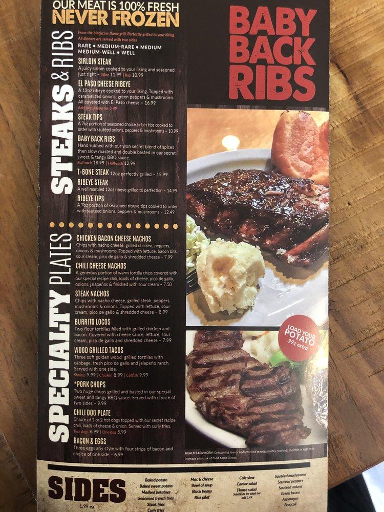 Carta de Cruz Steakhouse, Whitley City