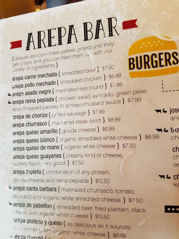 Menu at Doggi's Arepa Bar, Miami, Biscayne Blvd