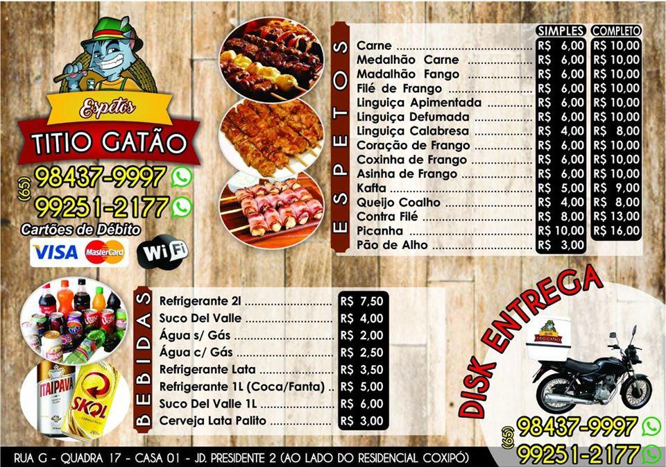Menu at ESPETO TITIO GATÃO restaurant, Cuiabá