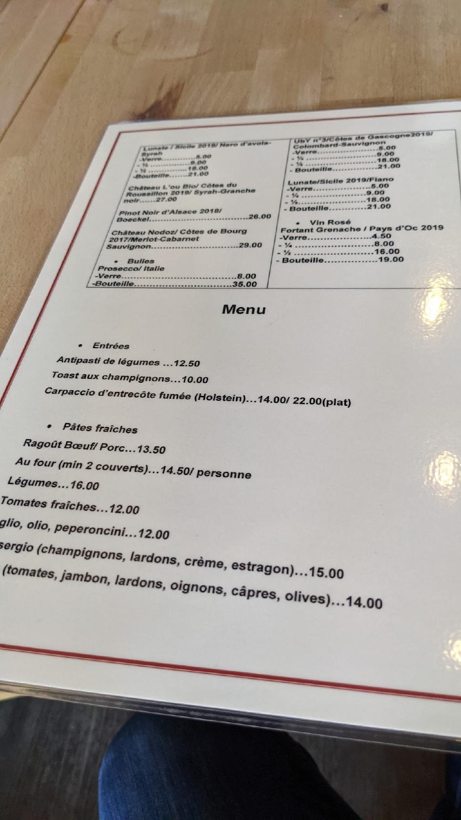 Menu au Le garçon de TOTO restaurant italien, Woluwe-Saint-Lambert