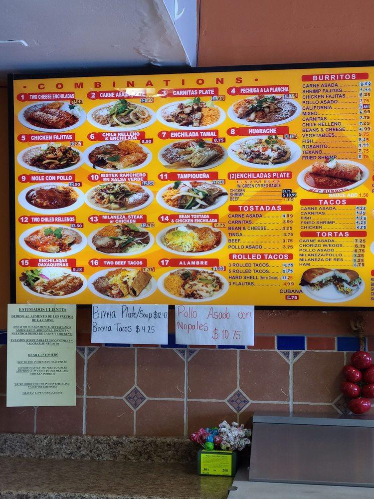 Menu at Lupe's Cafe, Poway