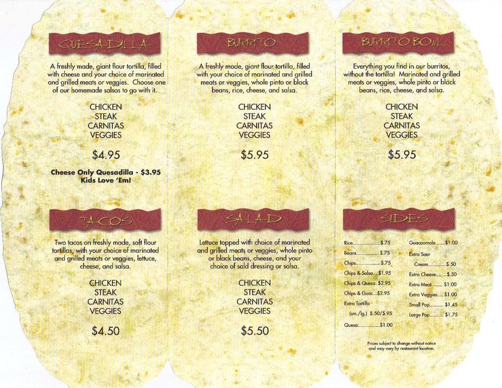 Menu at Pancheros Mexican Grill restaurant, Lansing, Preyde Blvd
