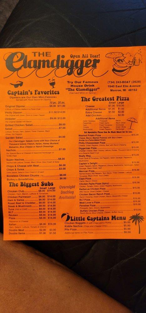 Menu at The Clamdigger pizzeria, Monroe