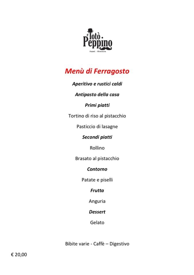 Carta del restaurante Totò e Peppino, Caltanissetta