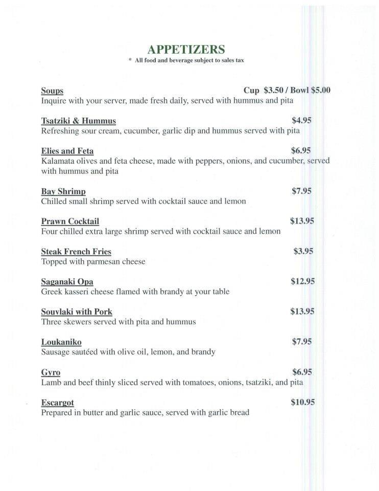 Menu at Yianni's Bar & Grill, Carmichael