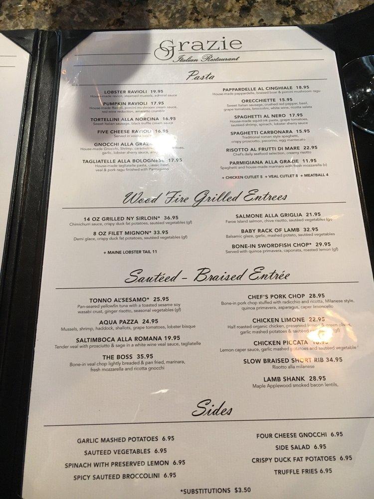 Menu at Grazie Italian Restaurant, Dracut, 80 Meadow Creek Dr