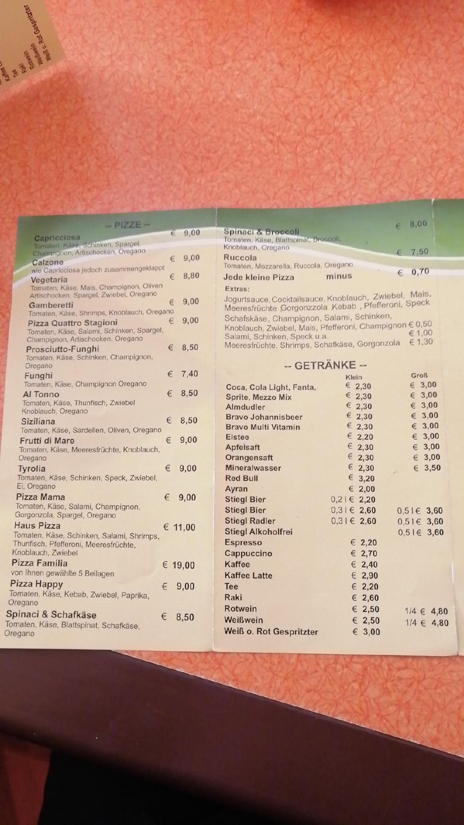 Speisekarte von Happy snack cafe, Sankt Johann in Tirol
