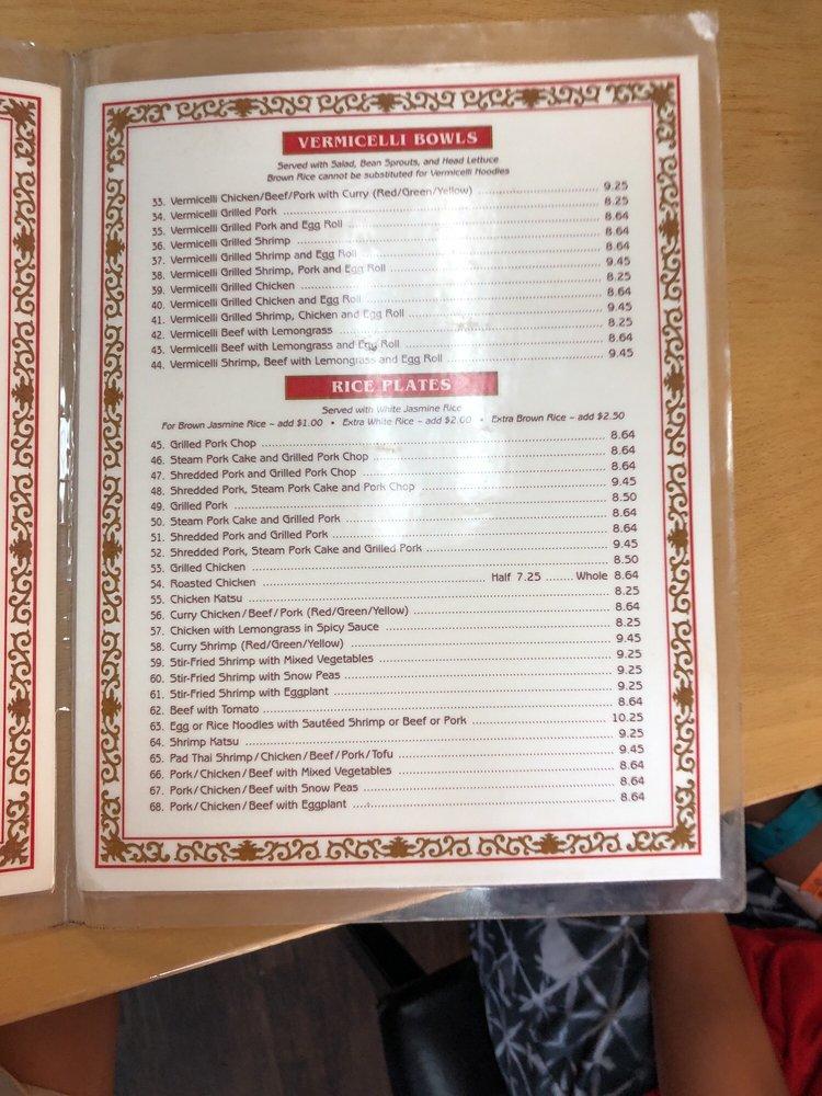 Menu at Pho Kauai restaurant, Lihue